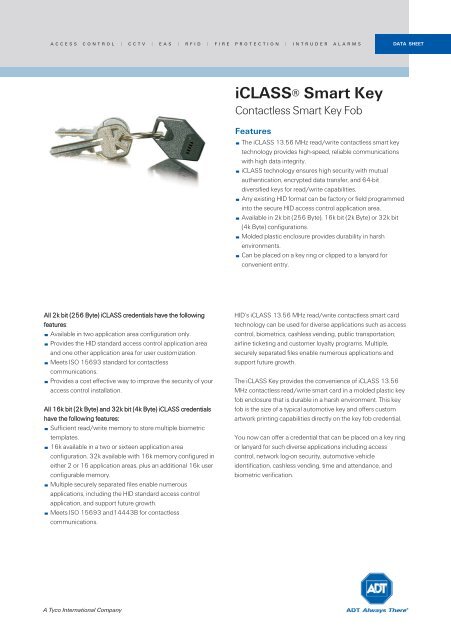 iCLASS® Smart Key Contactless Smart Key Fob - Tyco EMEA / ADT ...