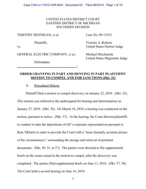 Magistrate Judge Sanctions GE for Violation of Court Order And ...