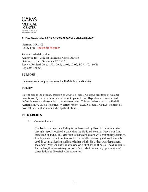 Medical Center Policy