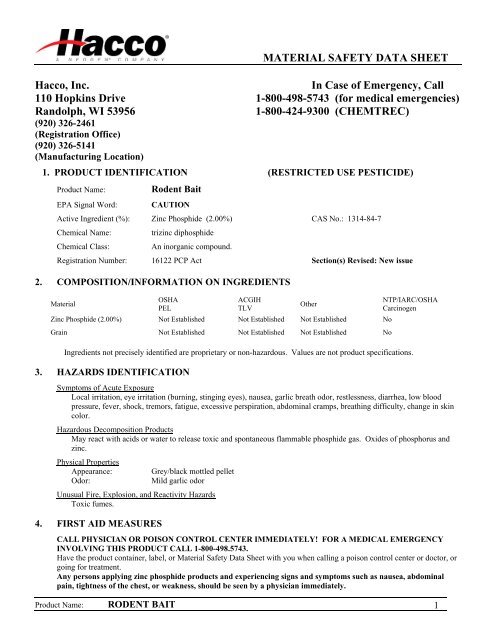 MATERIAL SAFETY DATA SHEET Hacco, Inc. In Case of ... - UAP