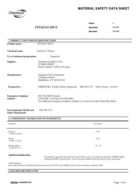 MATERIAL SAFETY DATA SHEET VITAFLO 280 Â® - UAP