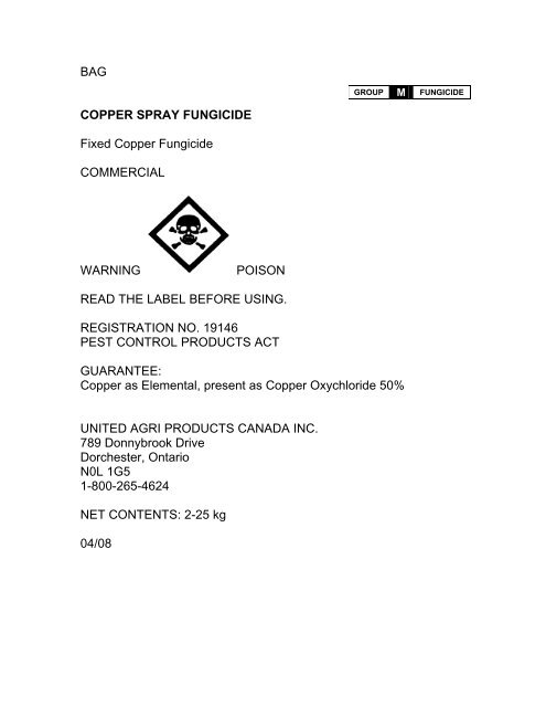 BAG COPPER SPRAY FUNGICIDE Fixed Copper Fungicide ... - UAP