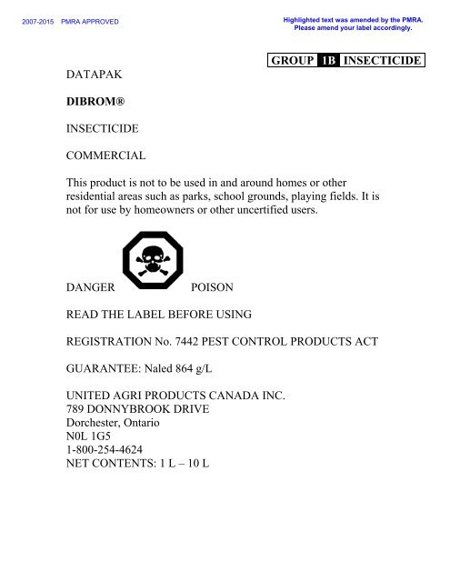 GROUP 1B INSECTICIDE DATAPAK DIBROM ... - UAP