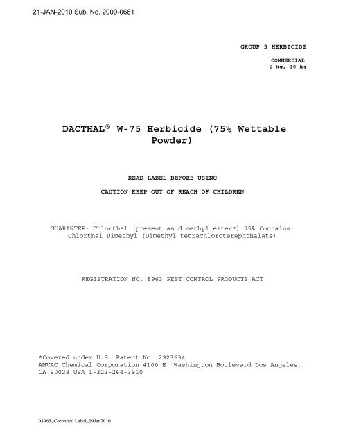 DACTHALÂ® W-75 Herbicide (75% Wettable Powder) - UAP