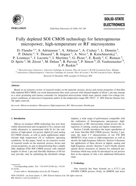 Fully depleted SOI CMOS technology for heterogeneous ...