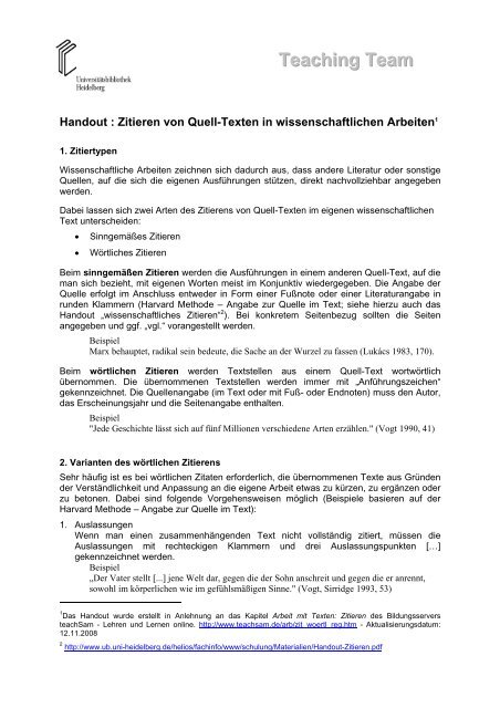 Handout Zitieren im Text