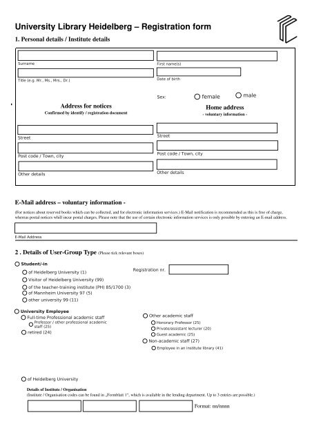 University Library Heidelberg â Registration form