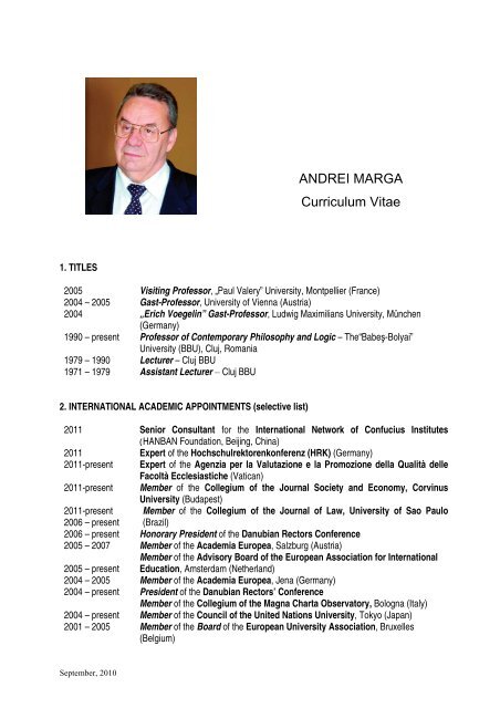 ANDREI MARGA Curriculum Vitae - Universitatea Babes - Bolyai ...