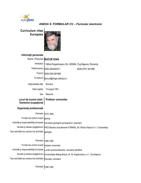 ANEXA 9: FORMULAR CV â Formular electronic - Universitatea ...
