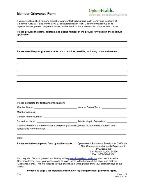 Grievance Form and Instructions - Liveandworkwell.com