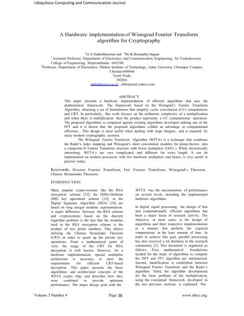A Hardware implementation of Winograd Fourier Transform ...