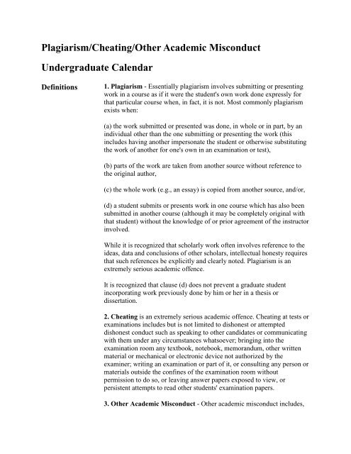 Plagiarism/Cheating/Other Academic Misconduct - University of ...