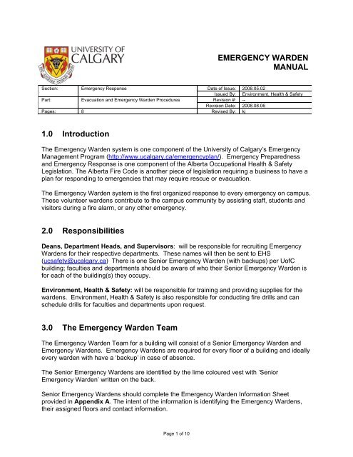 1.0 Introduction 2.0 Responsibilities 3.0 The Emergency Warden ...