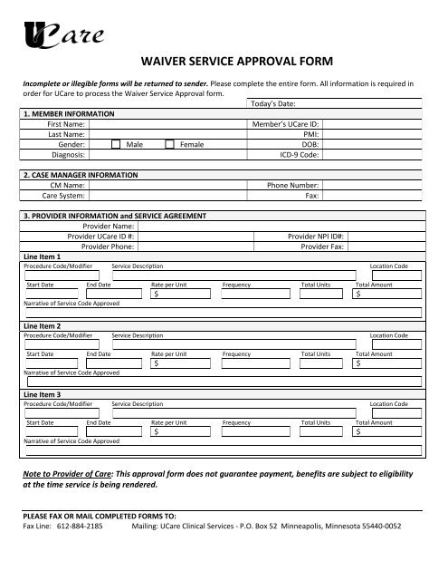 WAIVER SERVICE APPROVAL FORM - UCare