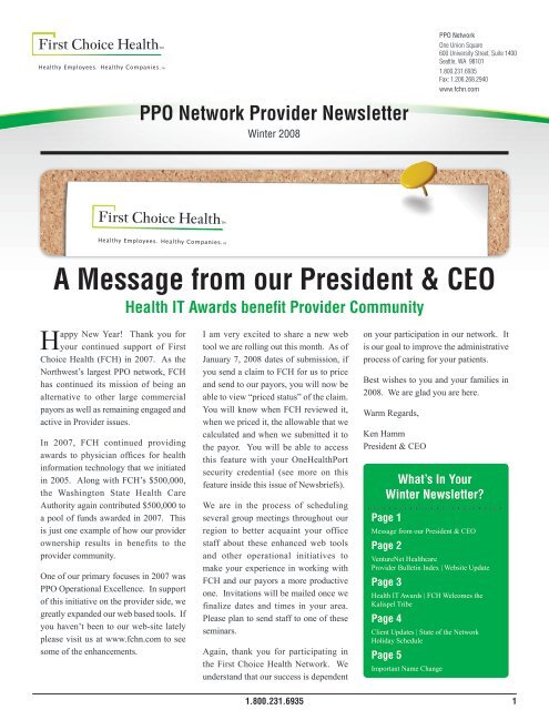 A Message from our President & CEO