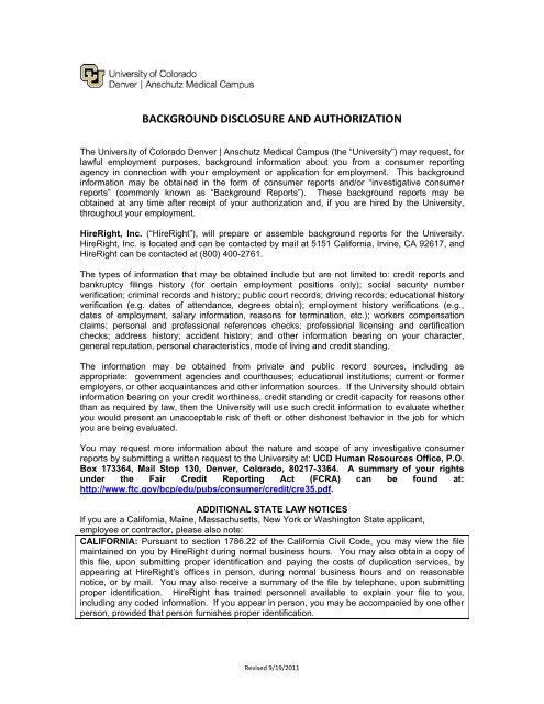 Background disclosure and authorization - University of Colorado ...