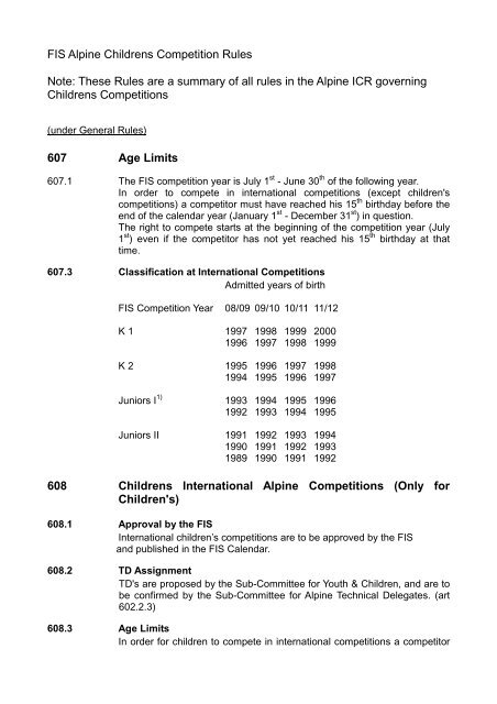 FIS Alpine Childrens Competition Rules Note - International Ski ...