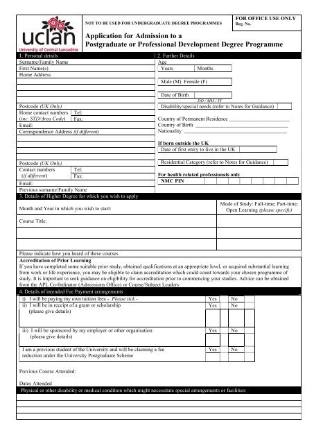 PDF Application Form - University of Central Lancashire