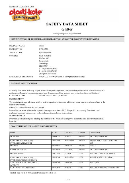 SAFETY DATA SHEET Glitter - Flint Hire & Supply