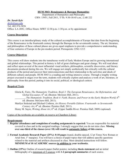 HUM 3043, Renaissance and Baroque Humanities - University of ...