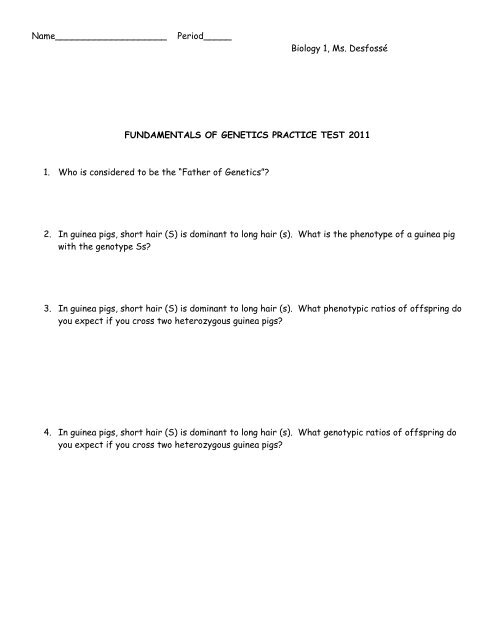 Fundamentals of Genetics PRACTICE TEST
