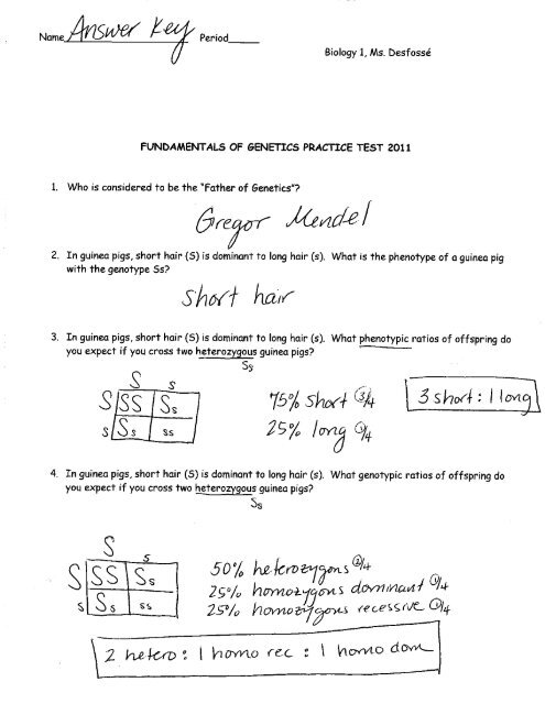 ANSWER KEY Fundamentals of Genetics PRACTICE TEST ANSWER KEY Fundamentals of Genetics PRACTICE TEST