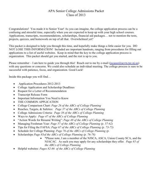 Senior College Admissions Packet - Union County Vocational ...