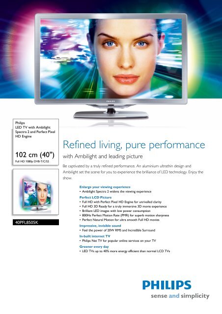40PFL8505K/02 Philips LED TV with Ambilight Spectra 2 and ...
