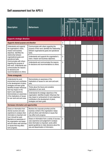 APS 5 self assessment