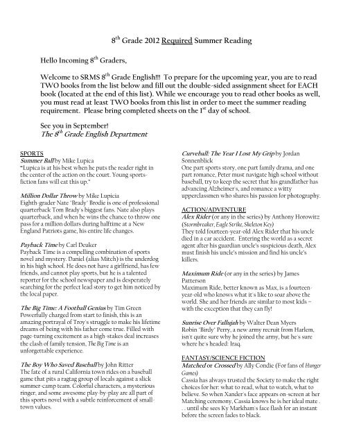 8th Grade Summer Reading