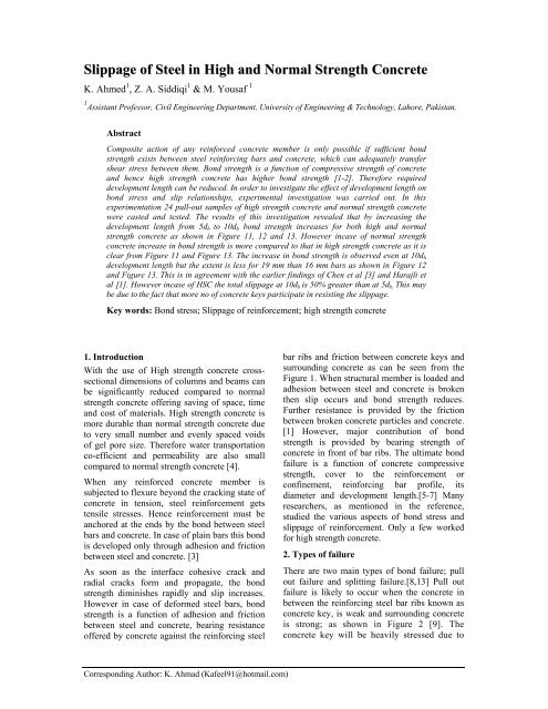 Slippage of Steel in High and Normal Strength Concrete
