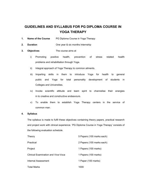 guidelines and syllabus for pg diploma course in yoga therapy - UGC