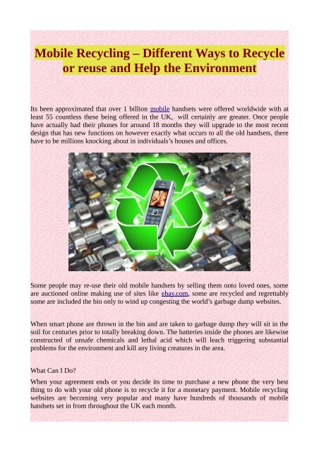 Mobile Recycling – Different Ways to Recycle or reuse and Help the ...