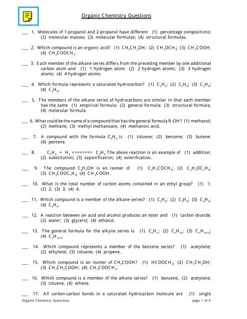 Organic Chemistry Questions