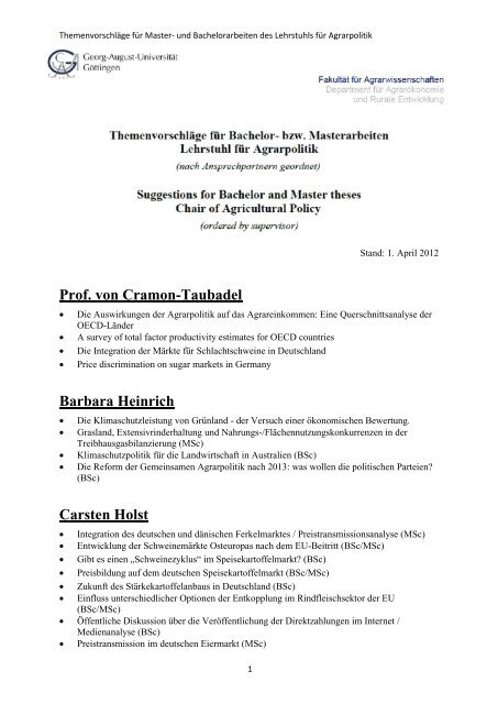 Prof. von Cramon-Taubadel Barbara Heinrich Carsten Holst