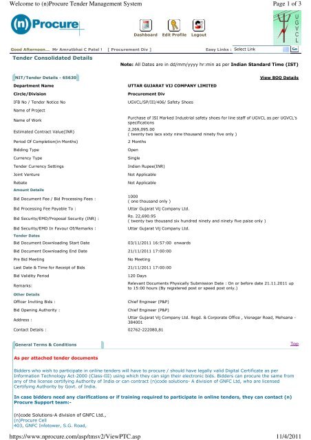 N-Procure consolidate Details - uttar gujarat vij company ltd.