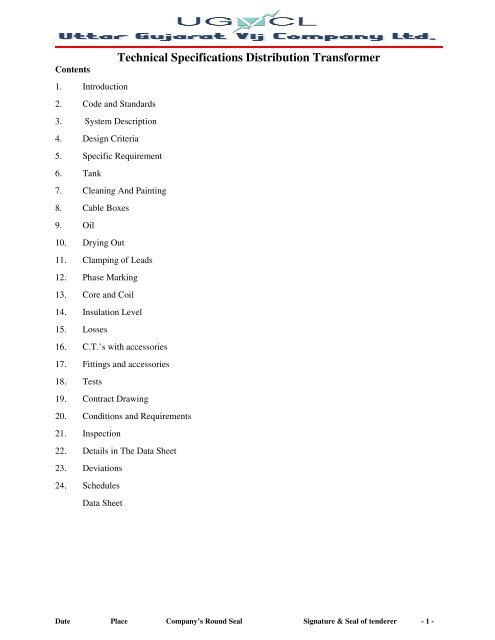 Technical Specifications Distribution Transformer