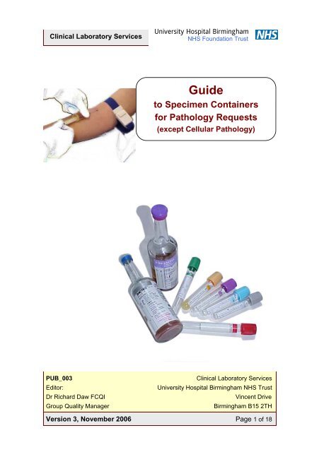 Guide to specimen collection - University Hospitals Birmingham ...