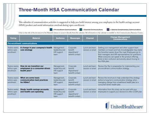Three-Month HSA Communication Calendar - UHC Tools