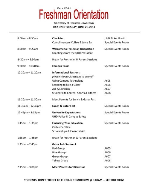 Sample Schedule â Parent & Family Orientation - the University of ...