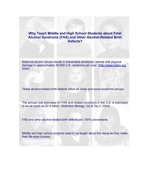 Alcohol Syndrome (FAS) and Other Alcohol-Related Birth Defects