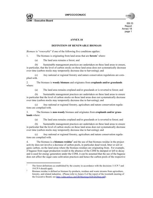 ANNEX 18 DEFINITION OF RENEWABLE BIOMASS ... - CDM