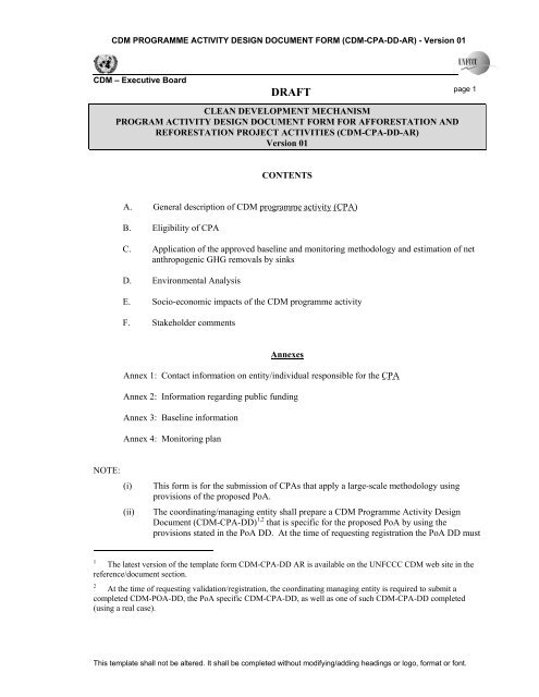Draft CDM Programme Activity Design Document Form for A/R