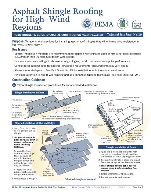 Fact Sheet No. 20, Asphalt Shingle Roofing for High-Wind Regions
