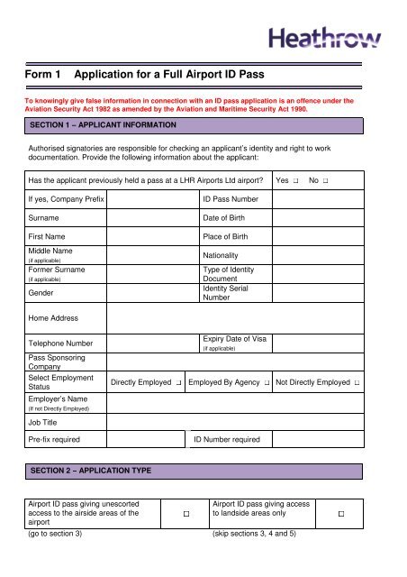 Form 1 - Application for a Full or 30 Day ... - Heathrow Airport
