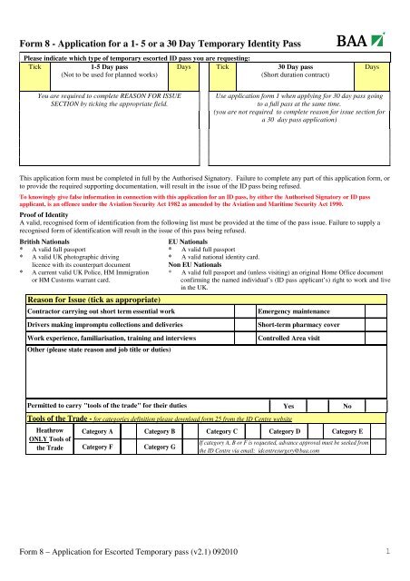 Form 8 - Application for a 1- 5 or a 30 Day ... - Heathrow Airport