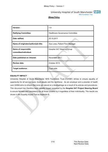 Deprivation of Liberty Safeguards (DoLS) Policy EQUALITY ... - UHSM