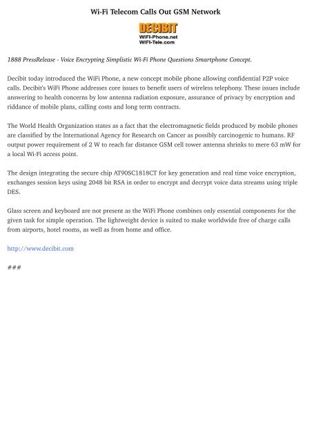 Wi-Fi Telecom Calls Out GSM Network