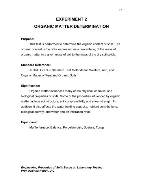 EXPERIMENT 2 ORGANIC MATTER DETERMINATION