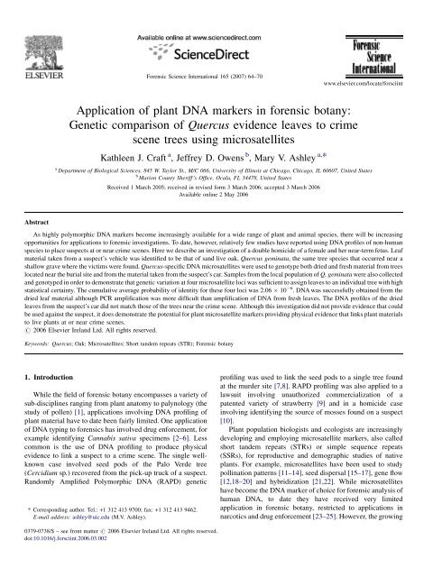 Application of plant DNA markers in forensic botany - Hartnell College